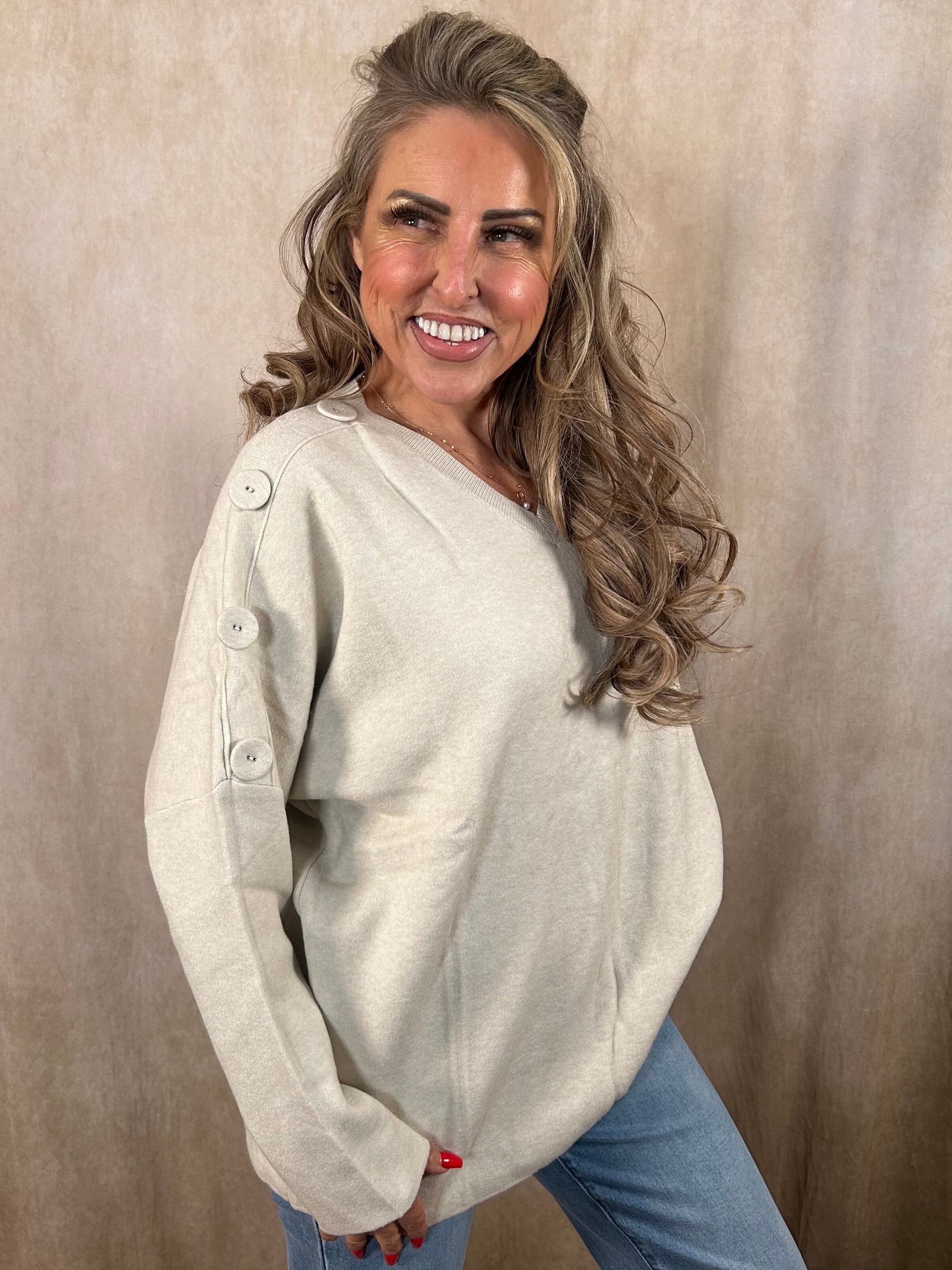 Becky Button V Neck Jumper – Tracey Jane Fashion