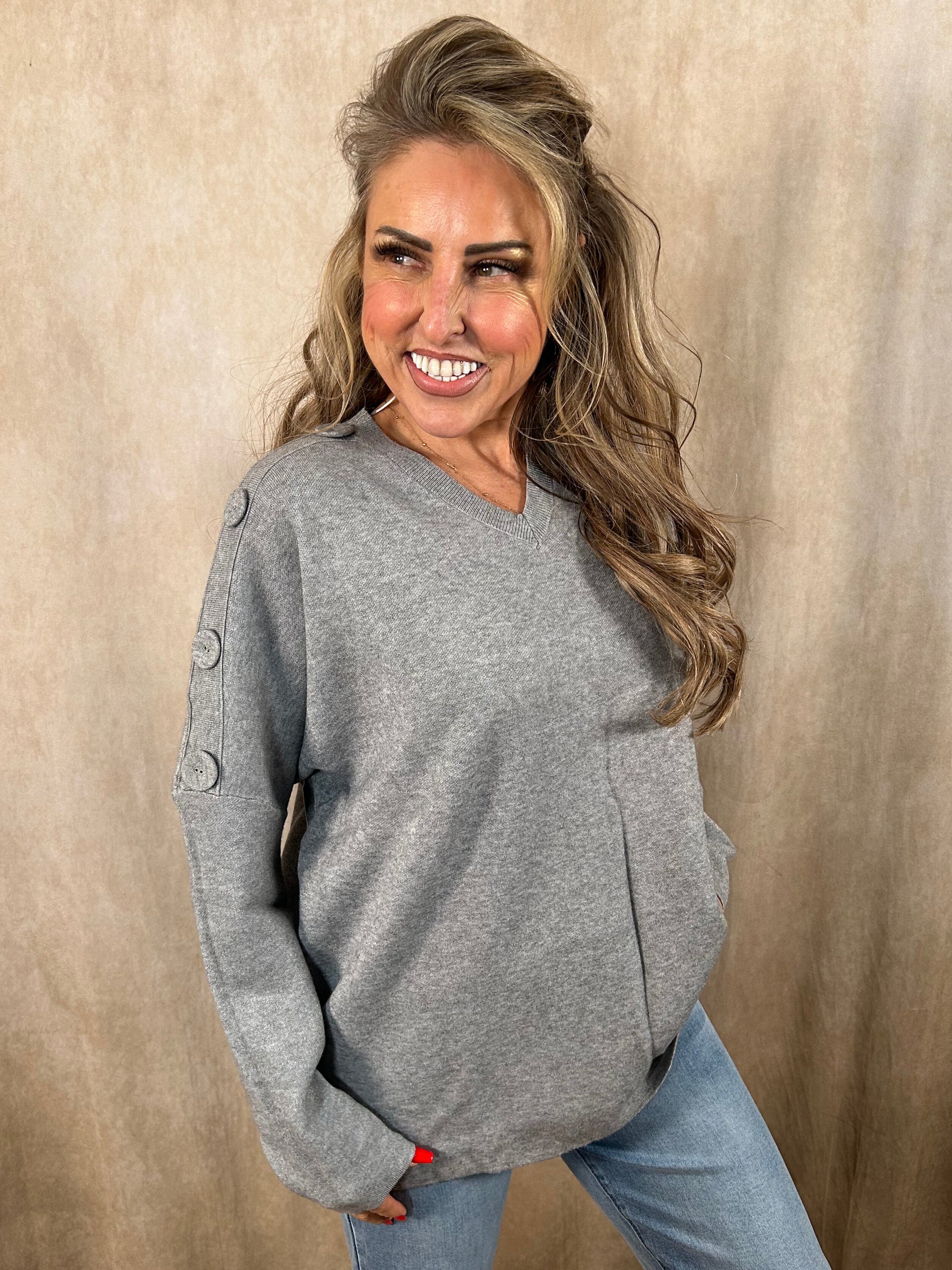 Becky Button V Neck Jumper – Tracey Jane Fashion