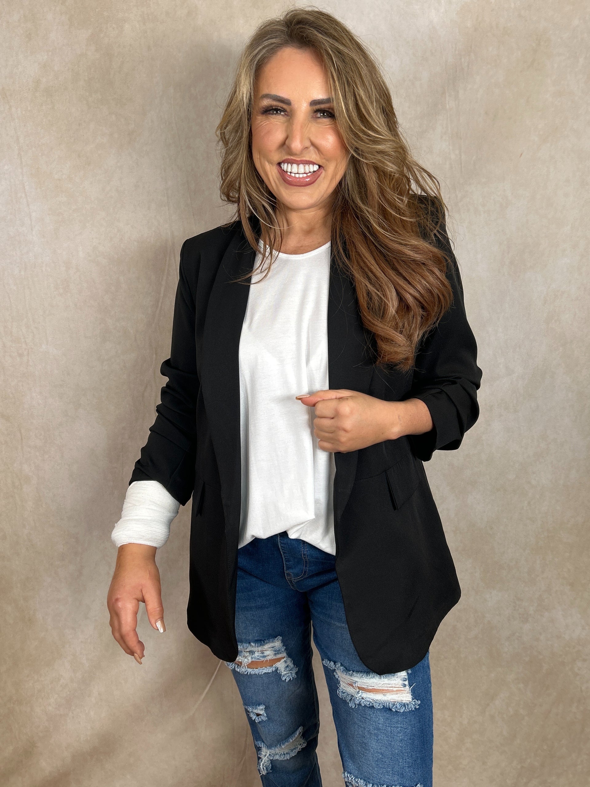 Ruched Spring Blazer – Tracey Jane Fashion